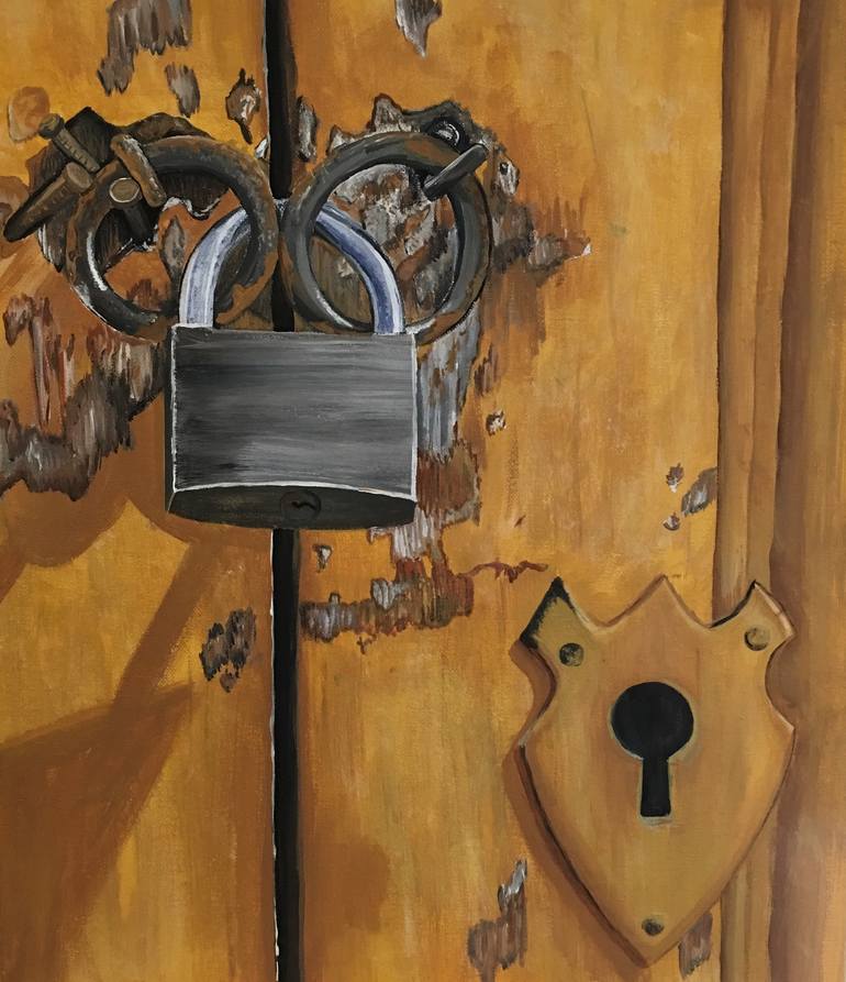 Rusted Lock Painting by Lauren Halleck | Saatchi Art