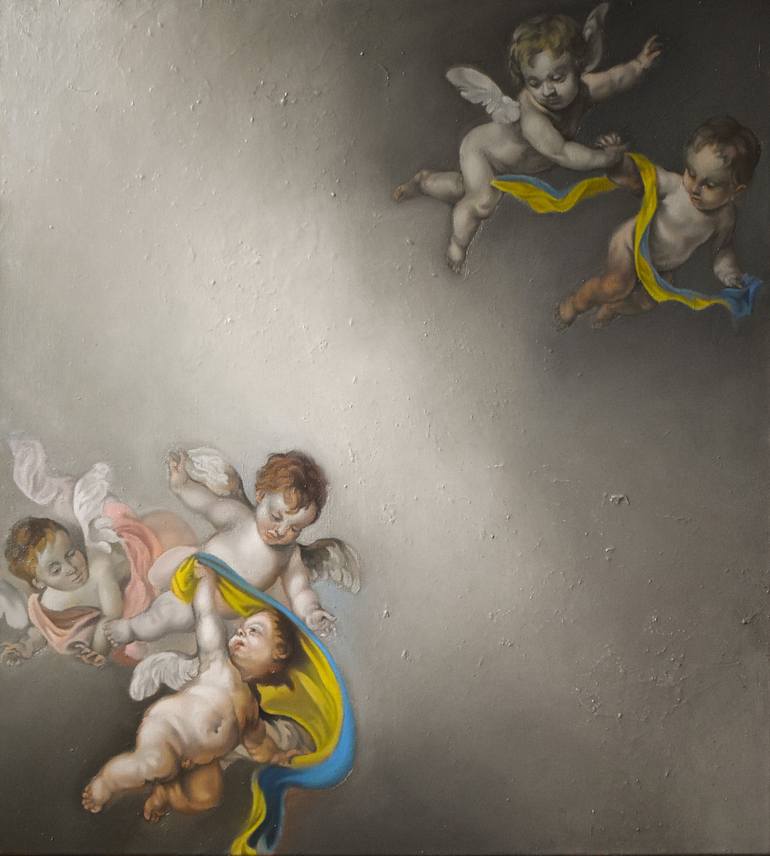 Composition with angels Painting by Roman Rembovsky | Saatchi Art