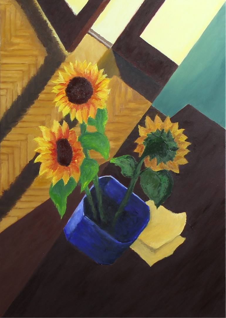 Sunflowers and french windows Painting by Aleop Tur Garma | Saatchi Art