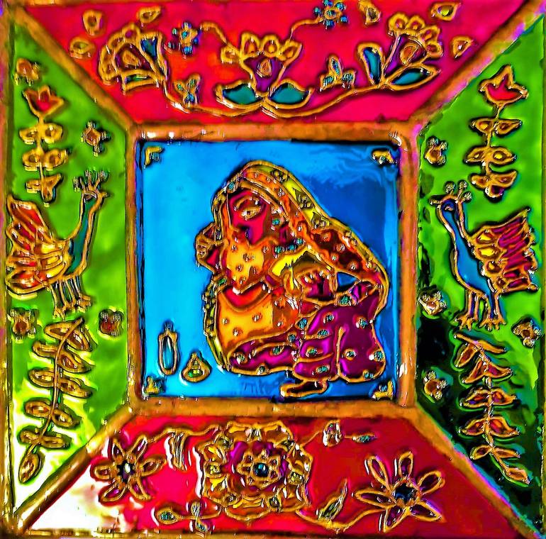 Indian painted mirror box vase Painting by IndianArtOnCanvas ...
