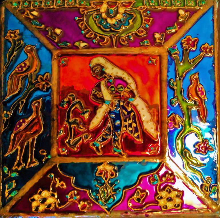 Indian painted mirror box vase Painting by IndianArtOnCanvas ...