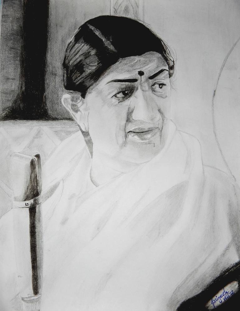 Lata Mangeshkar - Queen of Melody Drawing by Priyesh Soni | Saatchi Art