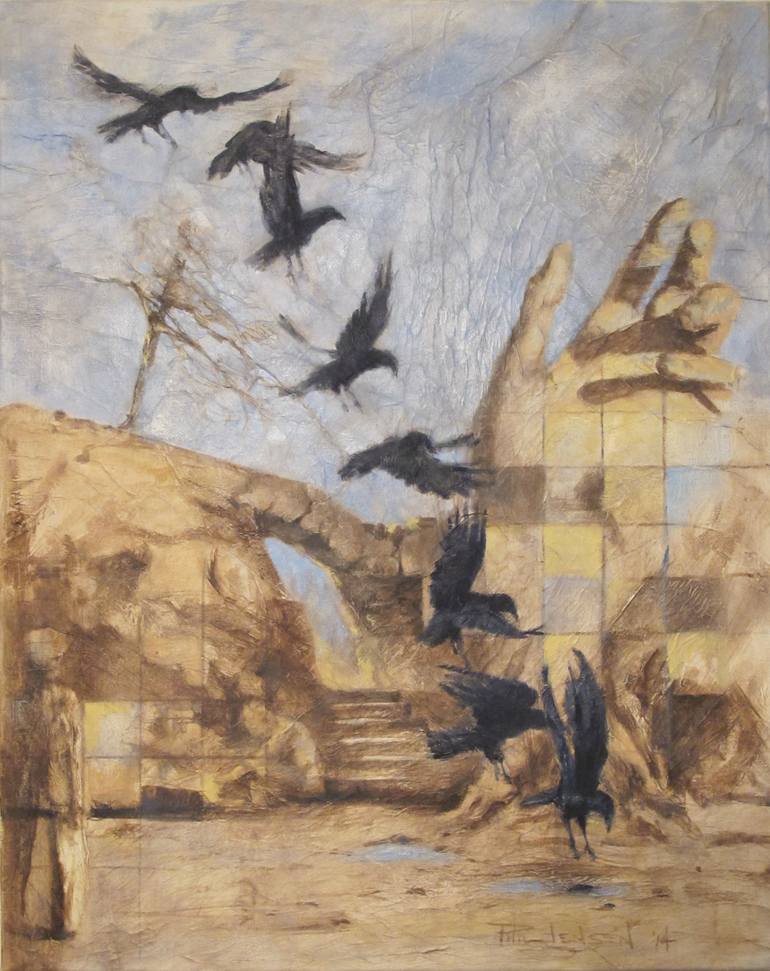 The Descent of Raven and Man Painting by PD Jensen | Saatchi Art