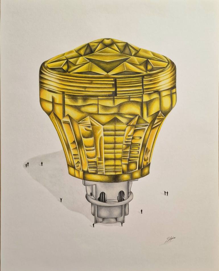 Yellow Fairground Bulb Drawing by Daniel Shipton | Saatchi Art