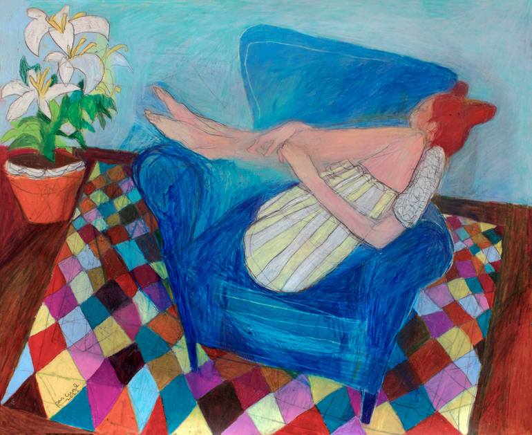Posing model with a Scandinavian rug Drawing by Alejandro Pascual ...