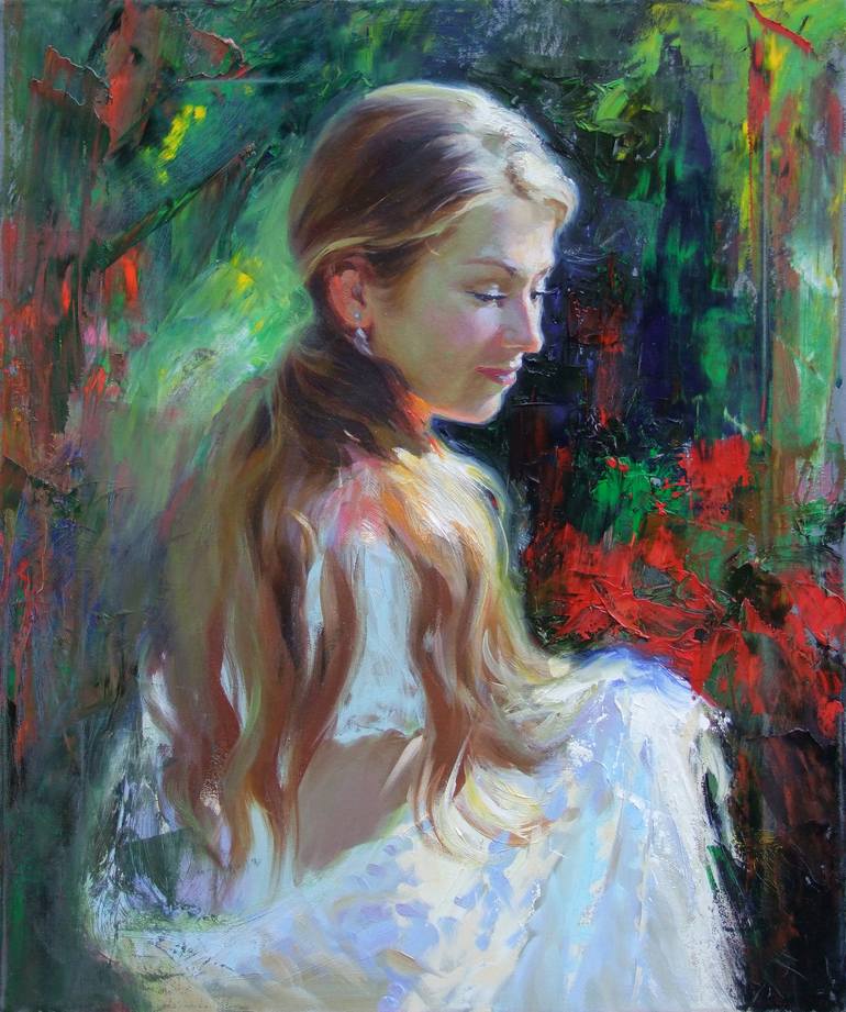 Girl in the garden Painting by Andrei Markin | Saatchi Art