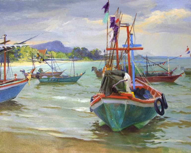 Fishing boats Painting by Andrei Markin | Saatchi Art