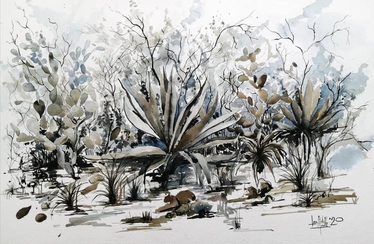 Cacti and agaves Painting by Laura Aranda | Saatchi Art