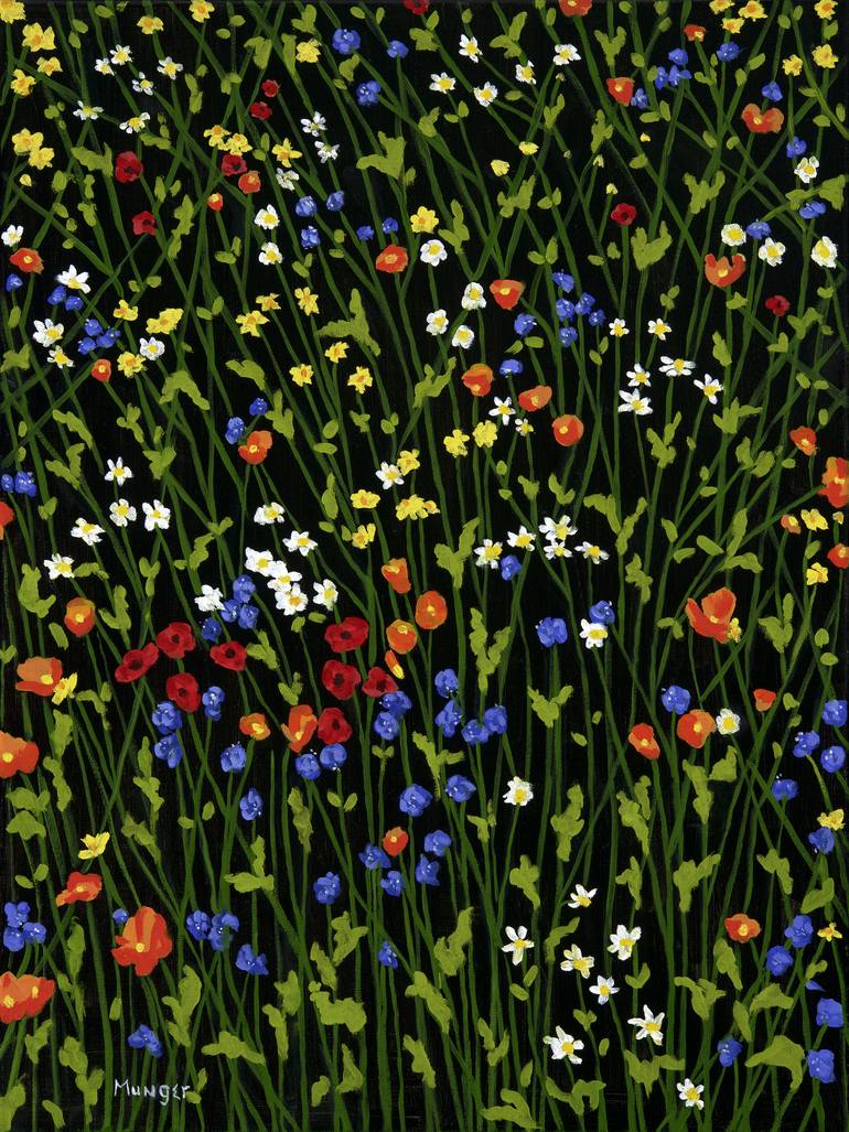Field of Flowers, Vertical Painting by Roseann Munger | Saatchi Art