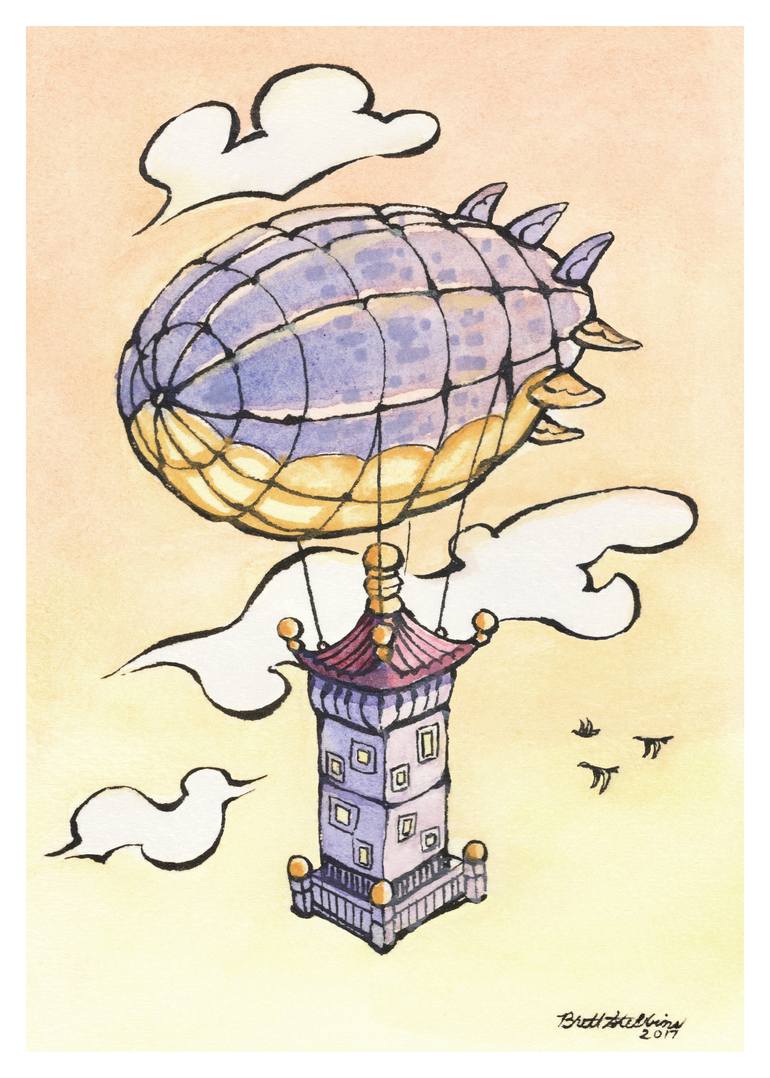 Hanging Tower Blimp Painting by Brett Stebbins | Saatchi Art