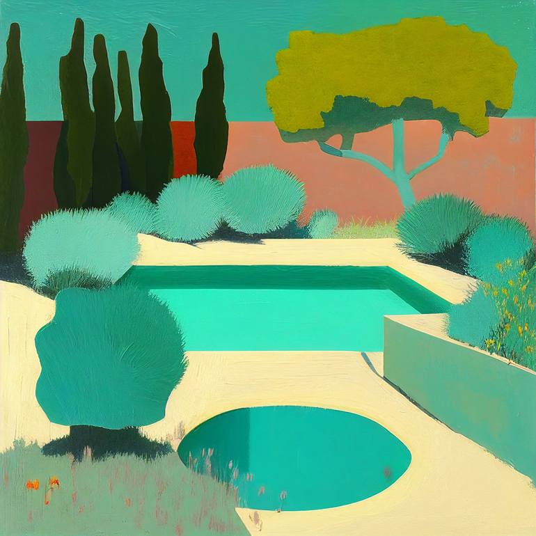 California backyard, swimming pool Digital by Artspin Studio | Saatchi Art