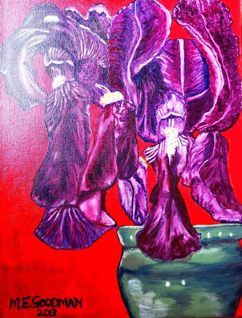 Still life with Irises Painting by Mary-Anne Goodman | Saatchi Art