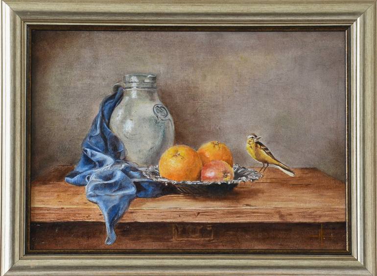bird at table Painting by Sinisa Peric | Saatchi Art
