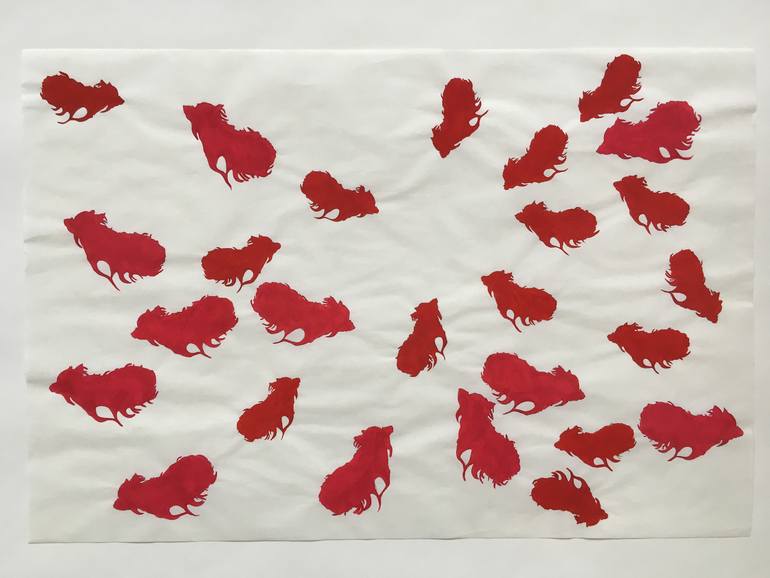 Untitled, Red Yorkies Painting by Andrea Corson | Saatchi Art