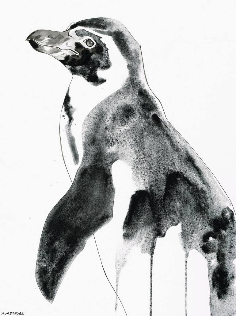 Sunbathing Penguin Painting by April Aldridge | Saatchi Art