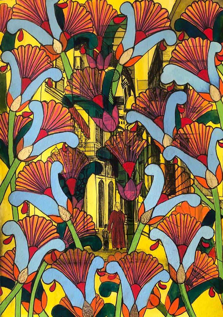 Ancient Flowers Old Cairo Painting by Janet Howell | Saatchi Art