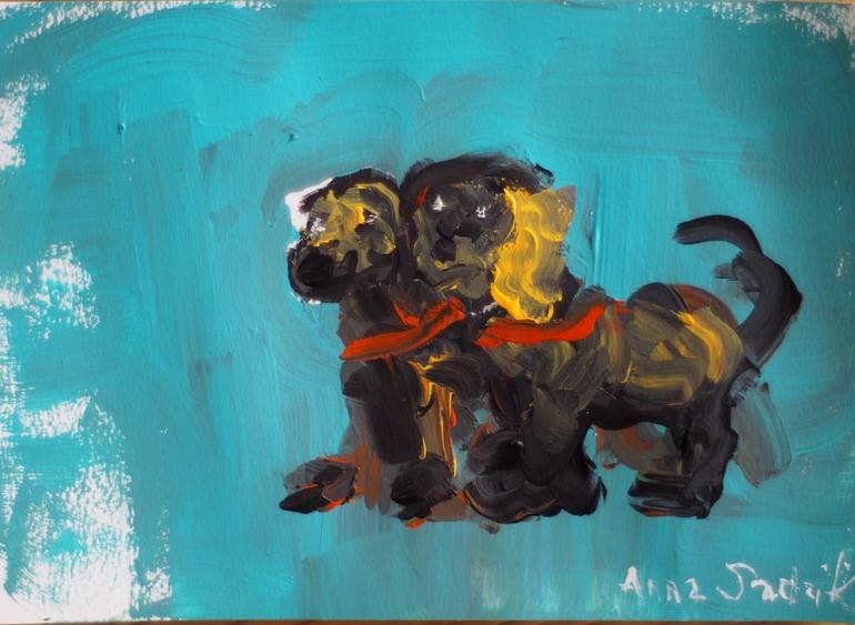 two dogs in heaven Painting by Anna Sadzik | Saatchi Art