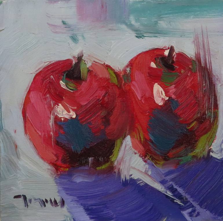 Jose Trujillo Small 8x8 Original Modern Impressionist Two Apples Still ...
