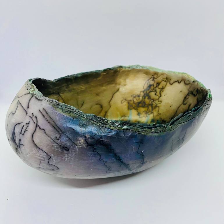 Horsehair raku shell. Organic rustic style. Ceramic fine art. Sculpture ...