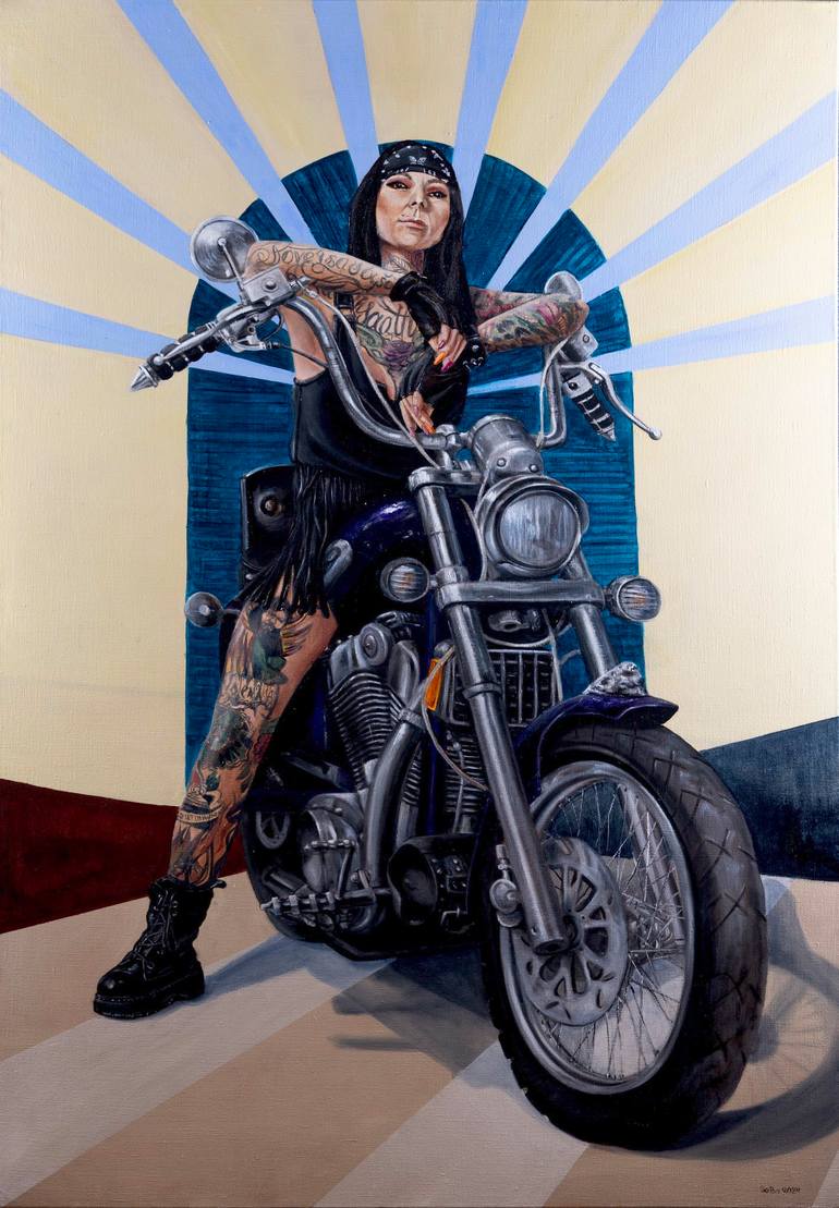 Girl and bike Painting by Sergey Bolshakov | Saatchi Art