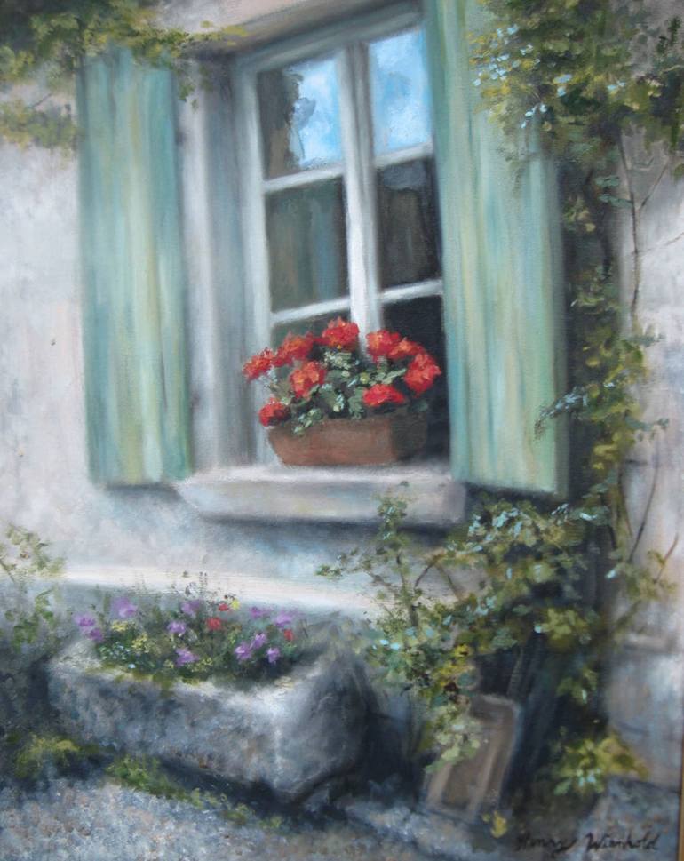 Window with Green Shutters Painting by Henry Wienhold | Saatchi Art