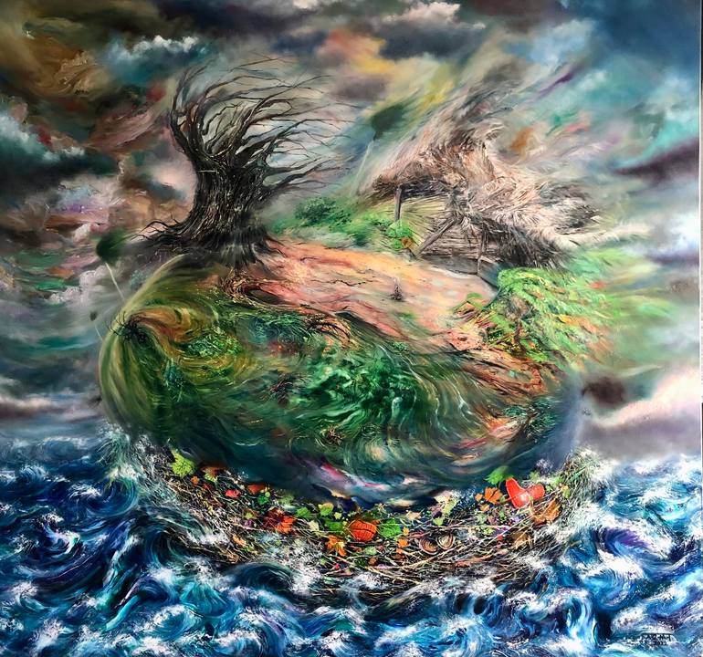 SAFE, Original Art Surrealista oil on canvas CONTEMPORANEO Painting by ...