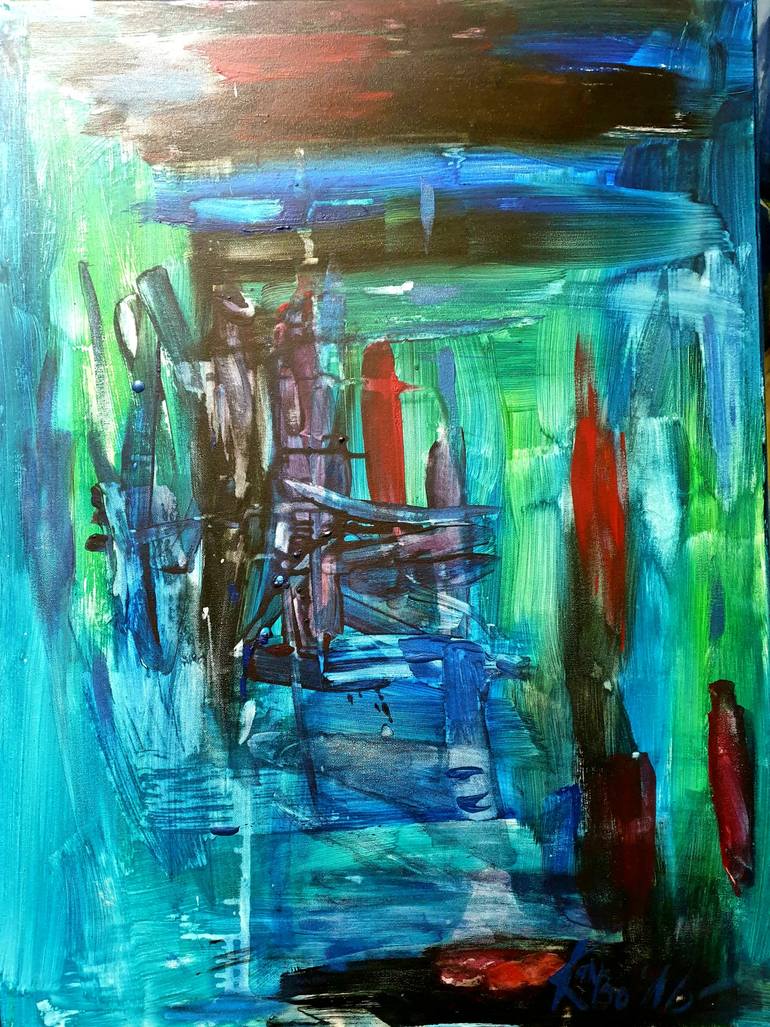 abstract blue red green Painting by Karibou Art | Saatchi Art
