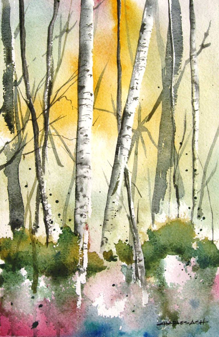 Aspen Glow - Original Watercolor Painting Painting by Charles Ash ...