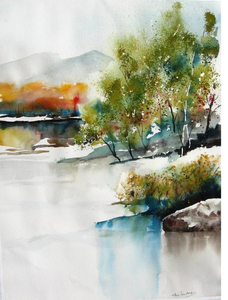 Bosque Colors II - Original Watercolor Painting Painting by Charles Ash ...