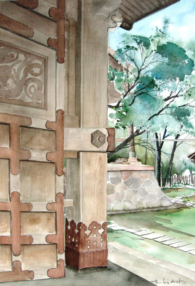 Shinto Shrine Detail Painting by Charles Ash | Saatchi Art