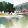 Lake Shore - Original Watercolor Painting Painting by Charles Ash ...