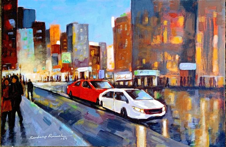 Late Night City Lights (Cityscape) Painting by Sandip Raval | Saatchi Art