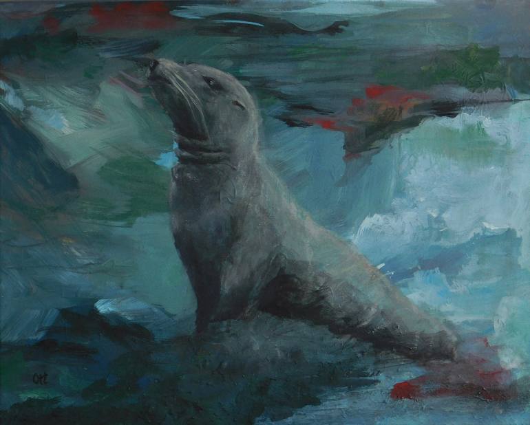 Charlotte The Grey Seal Painting by Sharron Ott | Saatchi Art