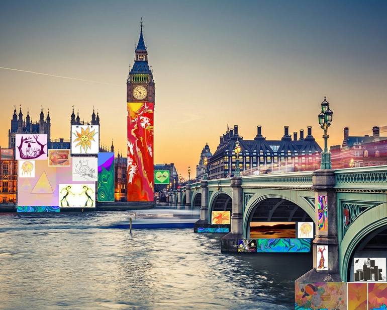 London Buildings Art Collage Mix 3 with Big Ben and Westminster Collage ...