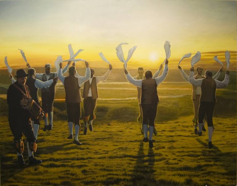 Morris Men Dancing the Dawn on Mayday Painting by Rob Collins | Saatchi Art