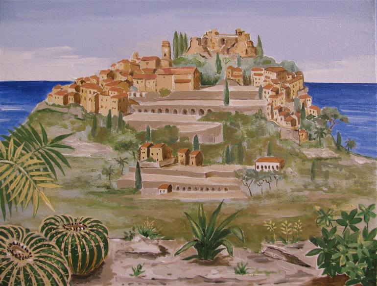Eze Village in summer Painting by Patrick Bornemann | Saatchi Art