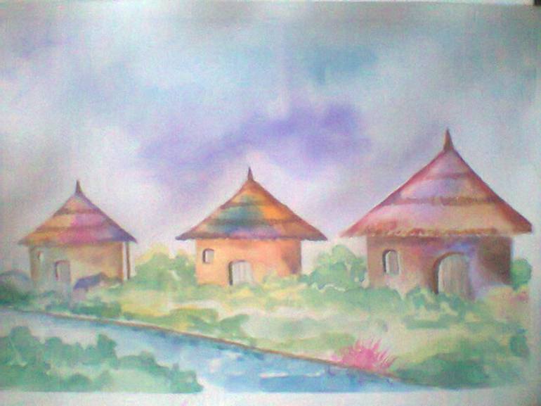 Huts Painting by Samuel Oluoch | Saatchi Art