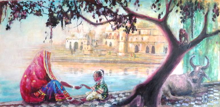A mother from Pushkar Painting by Miquel Cazanya | Saatchi Art