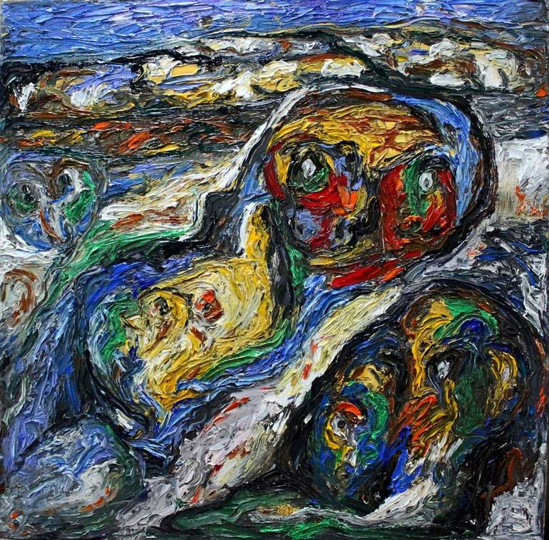 Original Abstract Paintings on Linen: The red sea Painting by Kasem ...