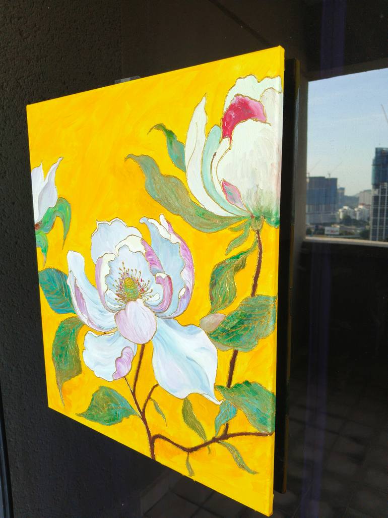 Golden Bloom Painting by Jie Song | Saatchi Art Portugal