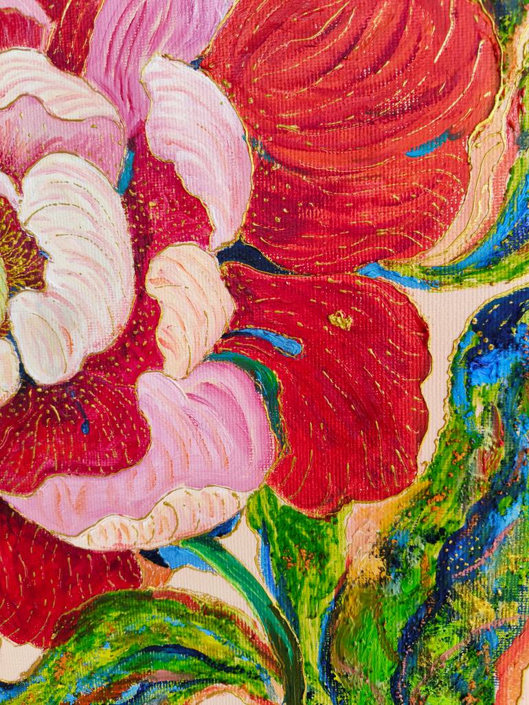 Crimson Bloom, Singing Painting by Jie Song | Saatchi Art