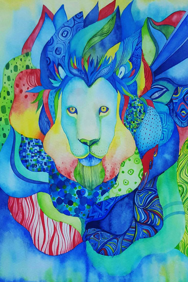 Blue Lion Painting by Maria Mercedes Stornini | Saatchi Art