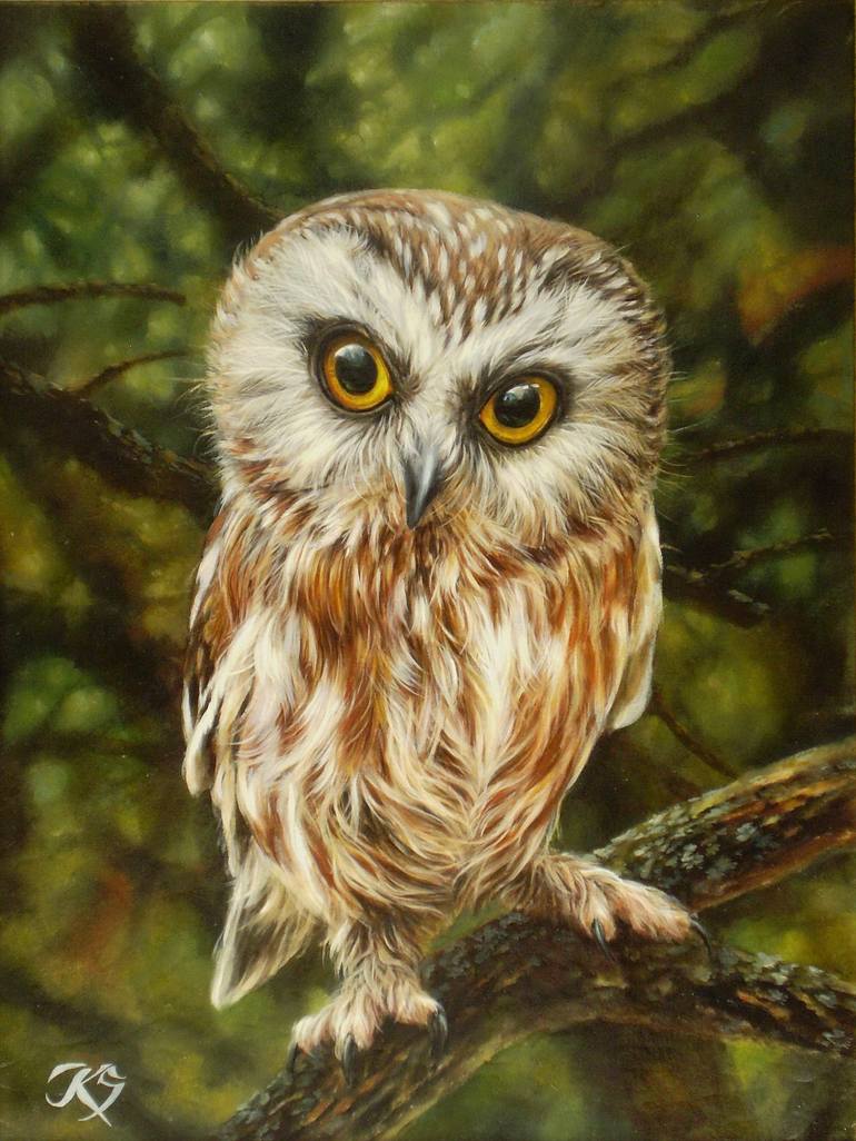 Red Owl Painting by Сергей Кузьмин | Saatchi Art
