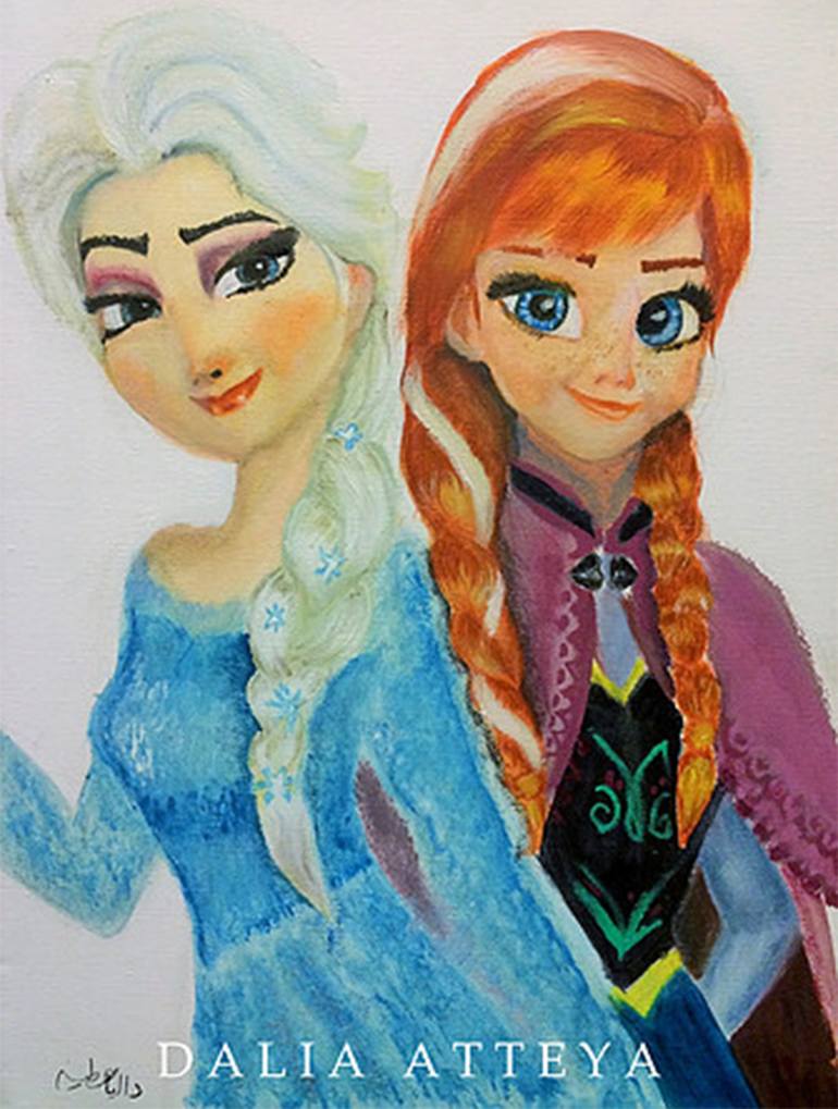 Elsa & Anna - by Commission Painting by Dalia Atteya | Saatchi Art