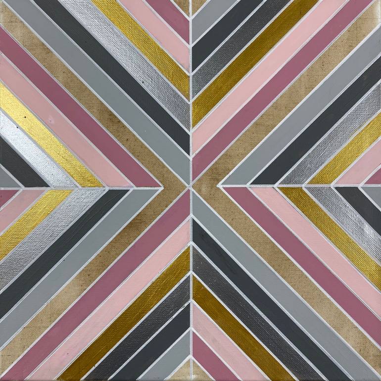 Metallic Silver & Gold Pink Grey Geometric Painting 14x14 Painting by ...