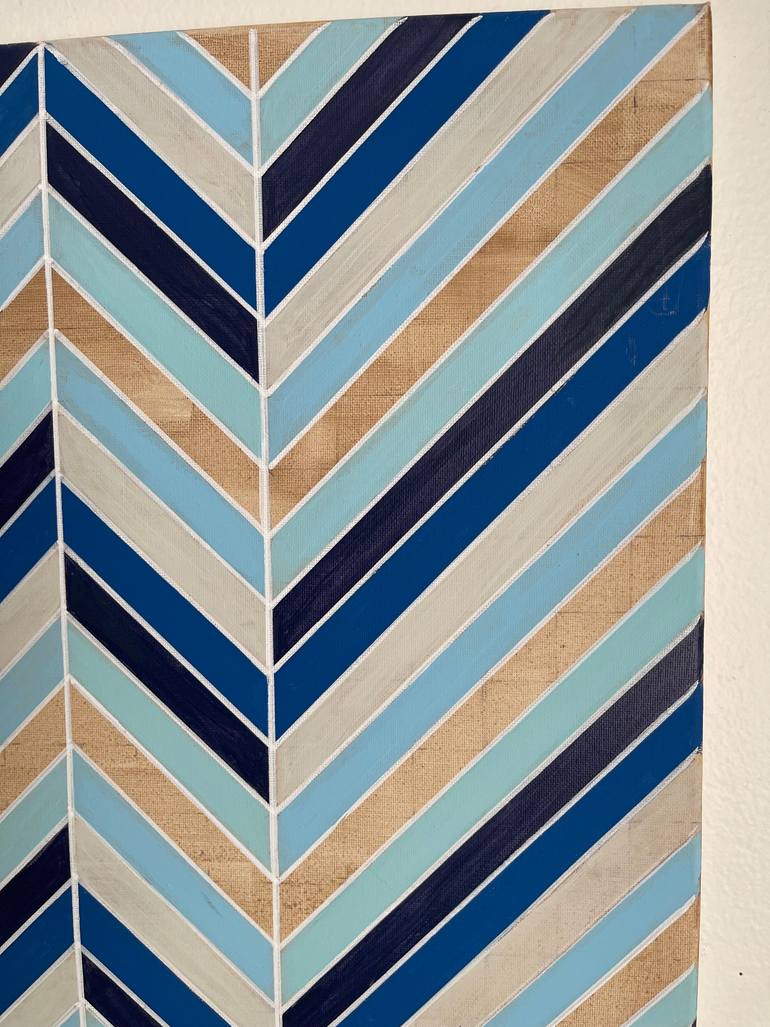 Blue Monochromatic Geometric Stripe Painting 18x24 Painting by Amy ...