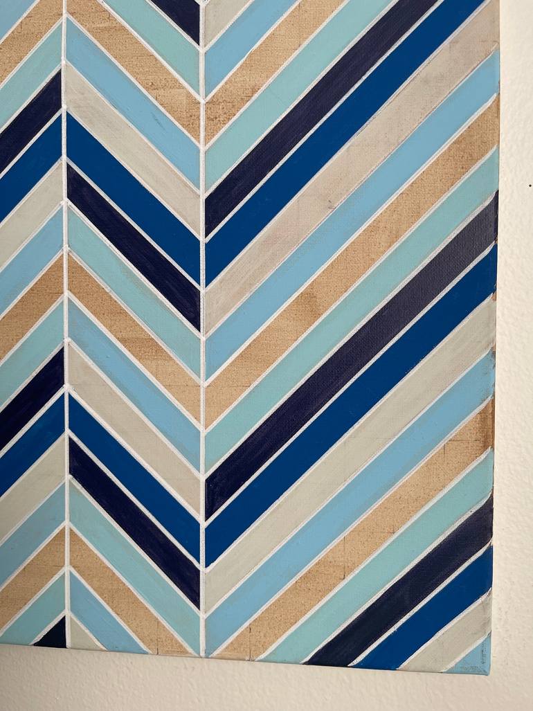 Blue Monochromatic Geometric Stripe Painting 18x24 Painting by Amy ...