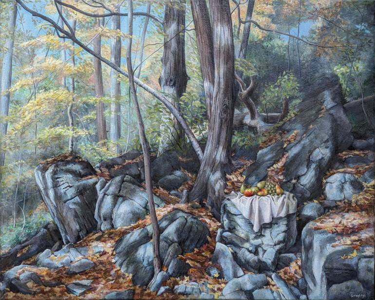Rocks in Fall Painting by Anne Smythe | Saatchi Art