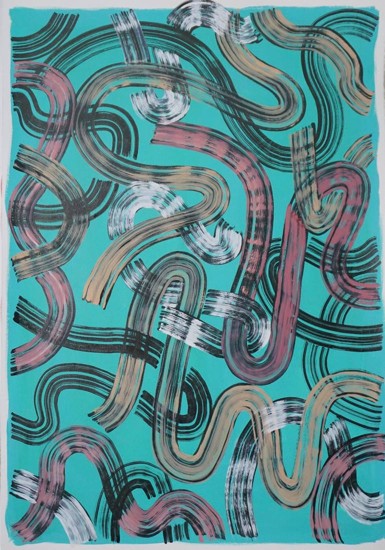 Lime and Black Line Work Painting by Kind Of Cyan | Saatchi Art