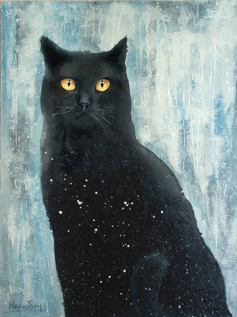 Сat black cat, texture, animals Painting by Oleksandr Neliubin ...